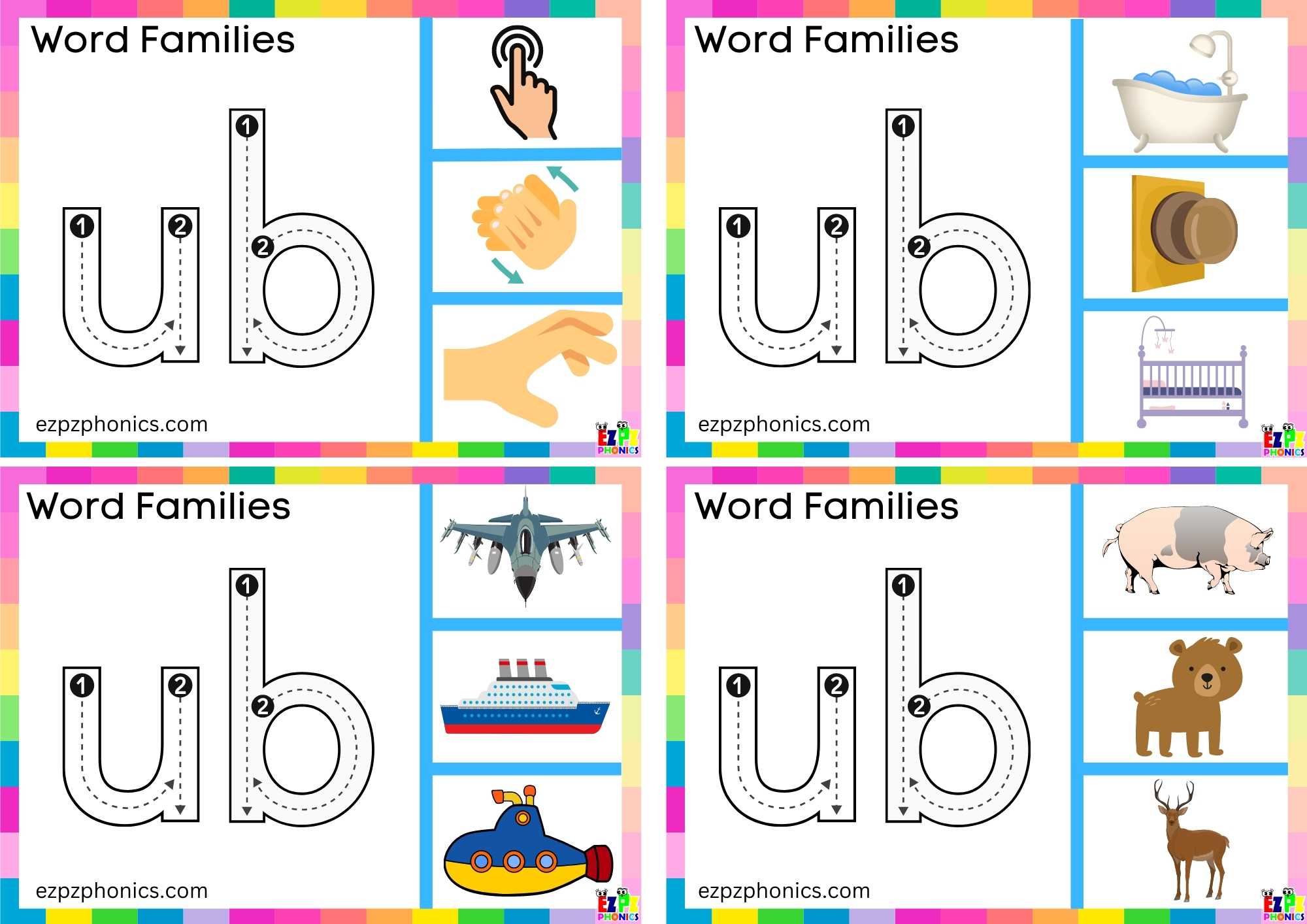 Trace the letters and clip the image Clip cards for word family ub - ezpzphonics.com